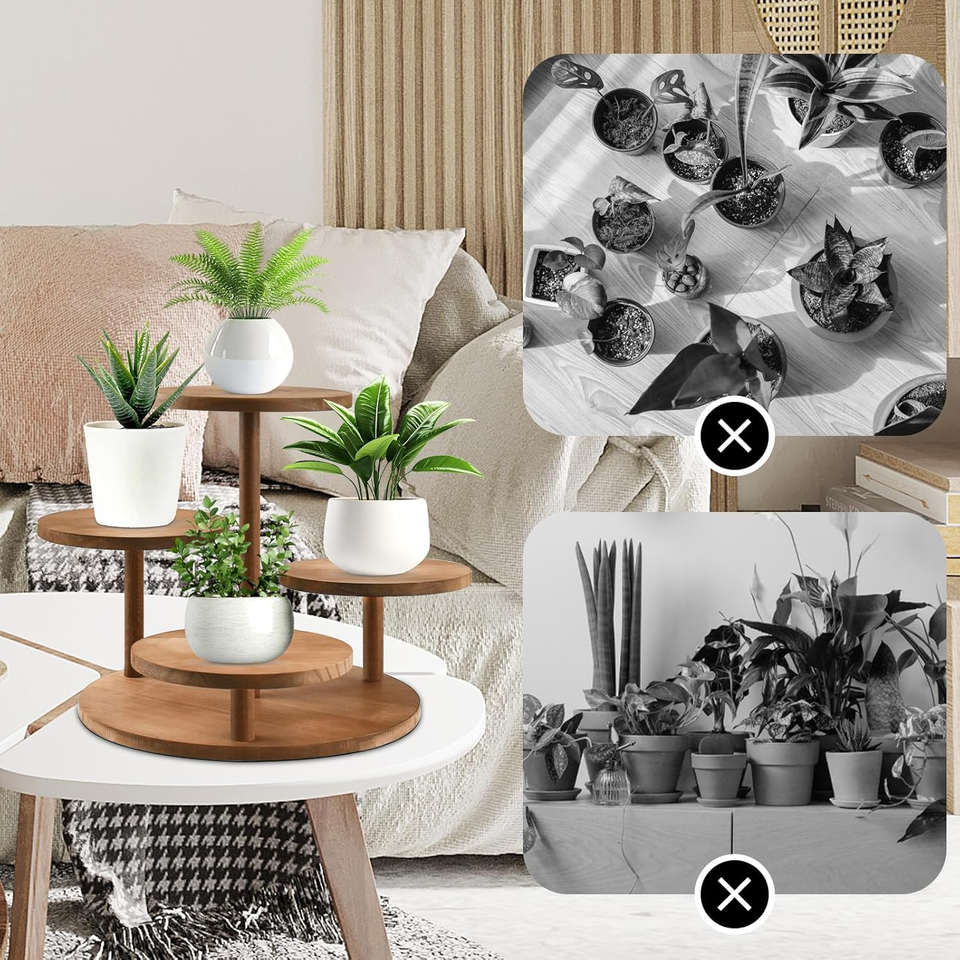 Tabletop Plant Stand Indoor Small 4 Tier Adjustable Wooden Succulent ...