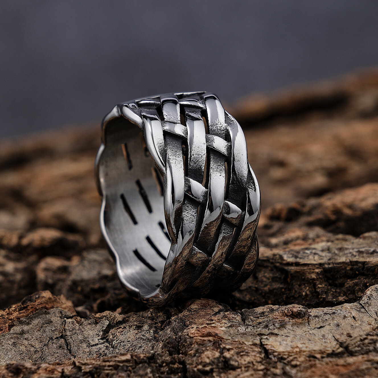 Vintage Woven Style Tribal Wedding Ring Stainless Steel Men's Braid ...