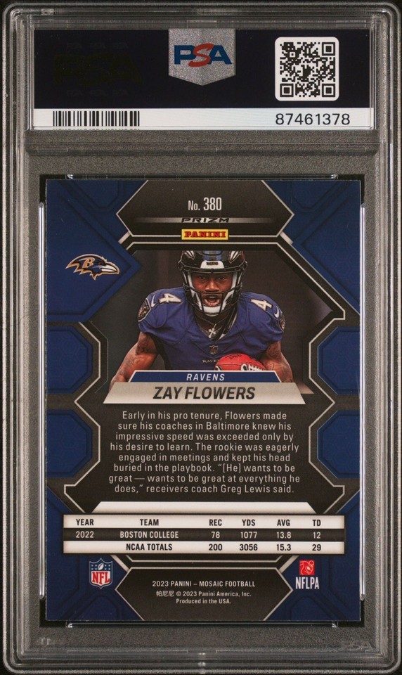 2023 Panini PSA 10 💎 Mosaic Zay Flowers Rookie Card True Rookie | eBay