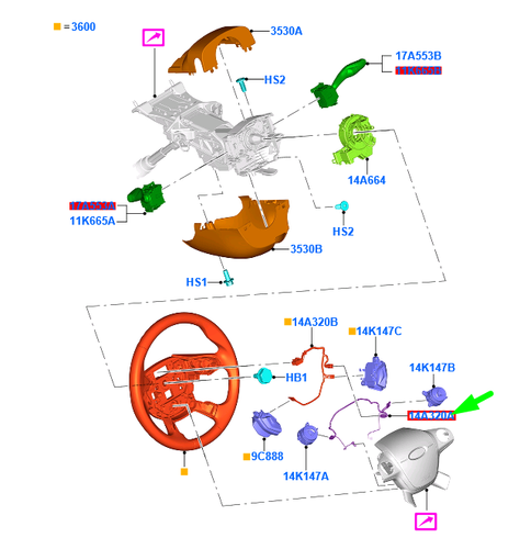 FORD KUGA MK2 C520 Steering Wheel Wire Assy AM51-14C685-AA 1801772 NEW ...