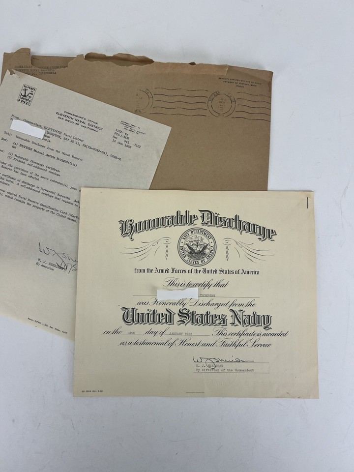 United States Navy Reserve Honorable Discharge Certificate Letter ...