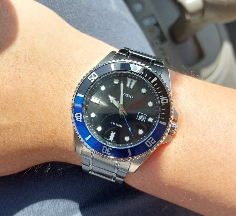 Casio MDV-107D-1A2 Duro Series Black Blue Analog Stainless Steel Men ...