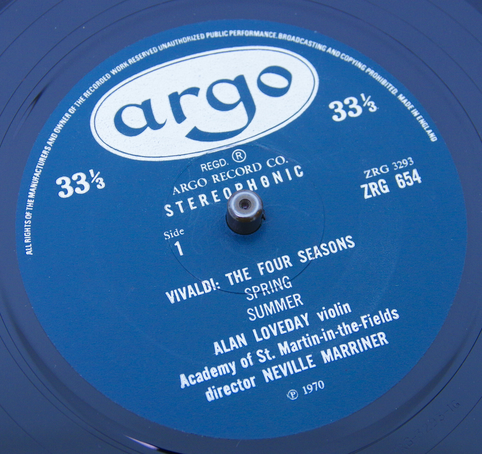 ALAN LOVEDAY, MARRINER ⸺ VIVALDI the 4 seasons ARGO ZRG654 oval LP EX+ ...