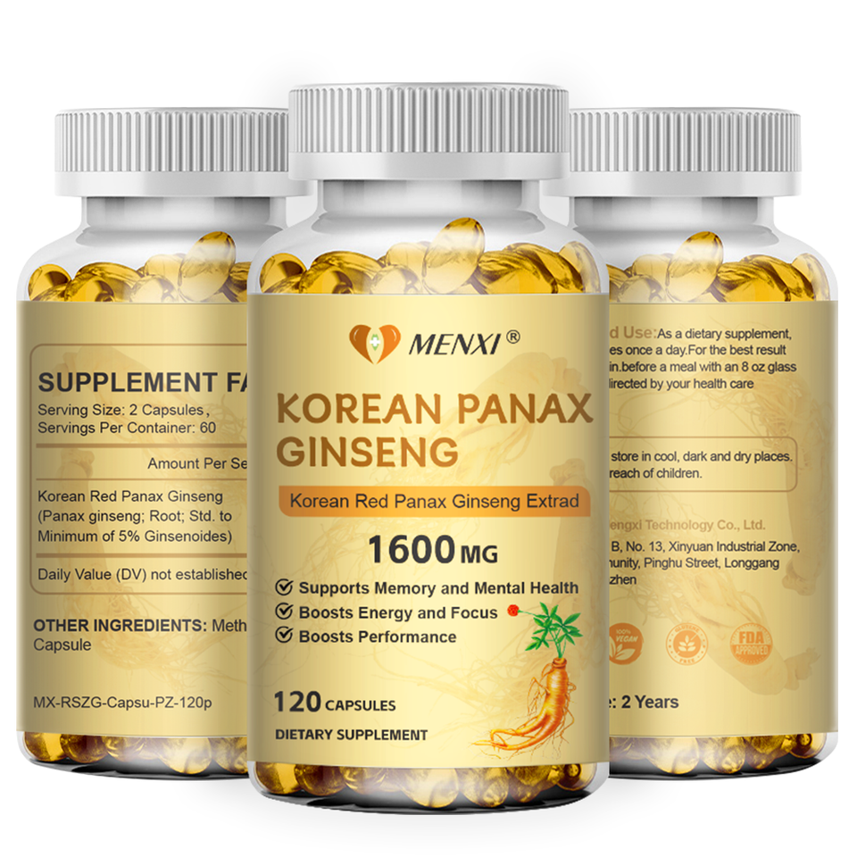 Korean Red Panax Ginseng 1600mg 120 Capsules Energy/Endurance/Memory ...