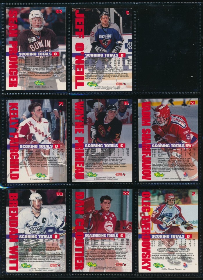 Lot (8) 1994 Classic #5 93 71 15 21 90 22 2 Primeau Signed Autograph ...