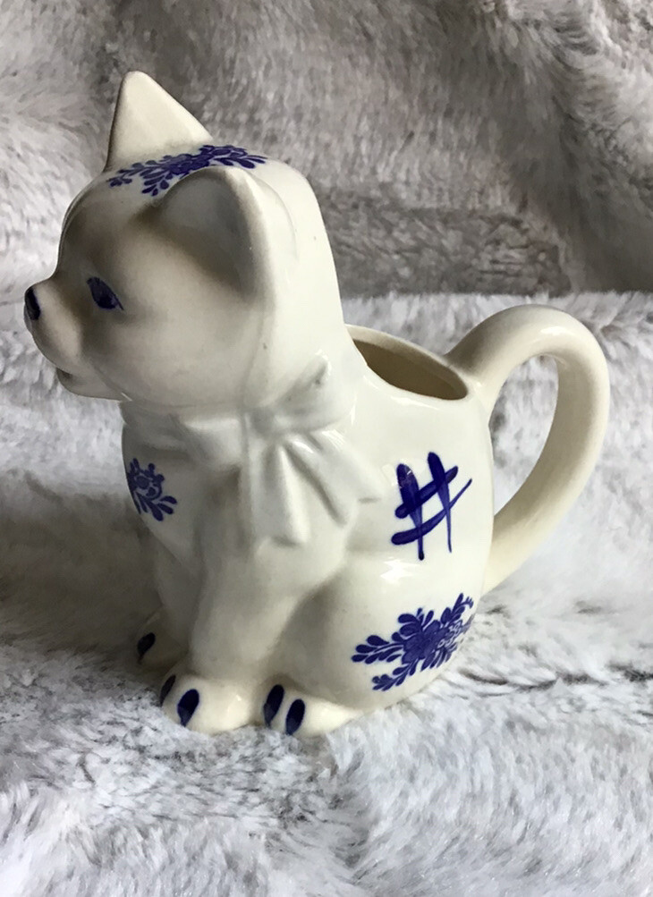 Vintage Delft White & Blue Porcelain Cat Creamer Pitcher Style 4.5” | eBay
