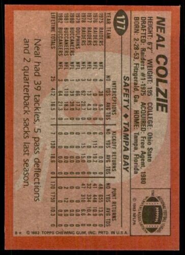 1983 TOPPS + NEAL COLZIE. TAMPA BAY BUCCANEERS #177 | eBay