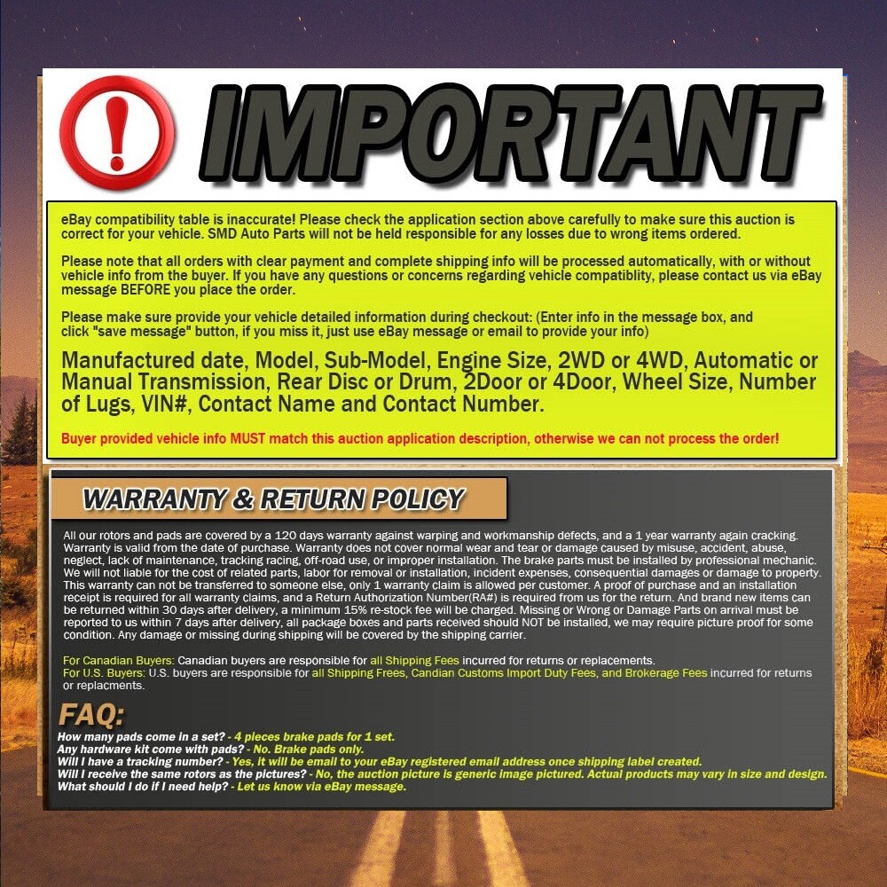 P0778 FRONT+REAR Drill Brake Rotors Pads FOR 2002 Hyundai Santa Fe 2.4L ...
