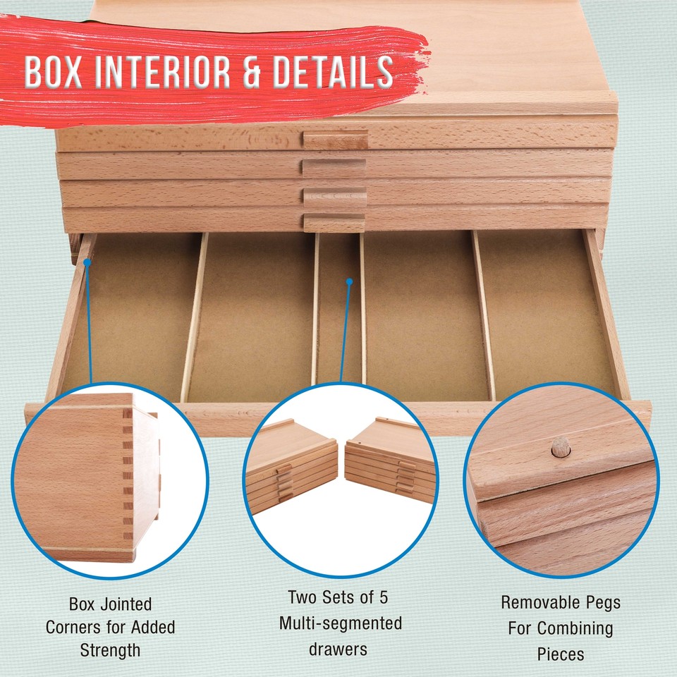 10 Drawer Wood Artist Supply Storage Box for Pastels, Pencils, Pens ...