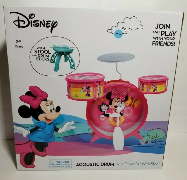 Disney Minnie Mouse Child Size 9 PC Jazz Drum Set W/ Stool Age 3 - 8 ...