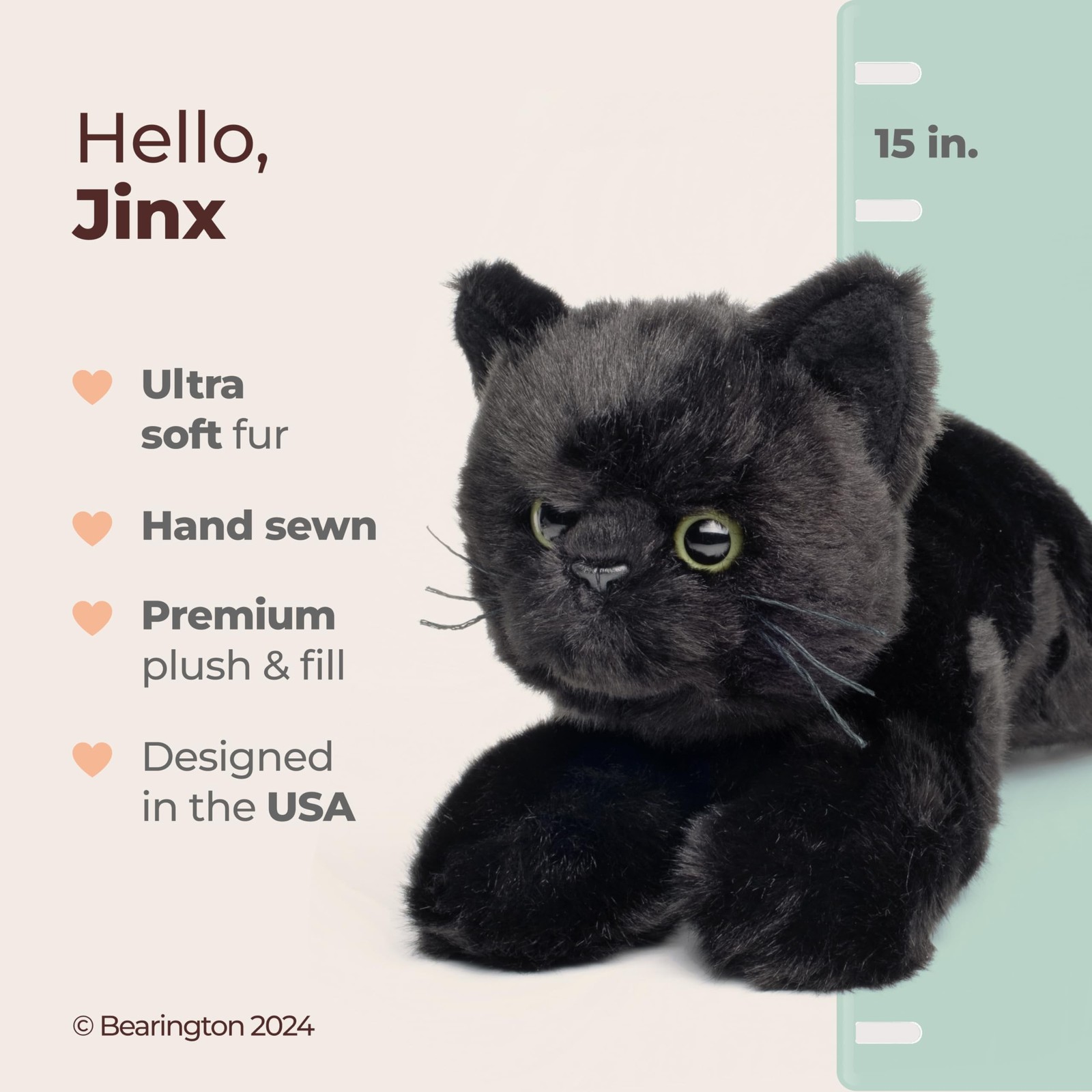 The Bearington Collection Plush Stuffed Animal Black Cat Kitten 15 Inch ...