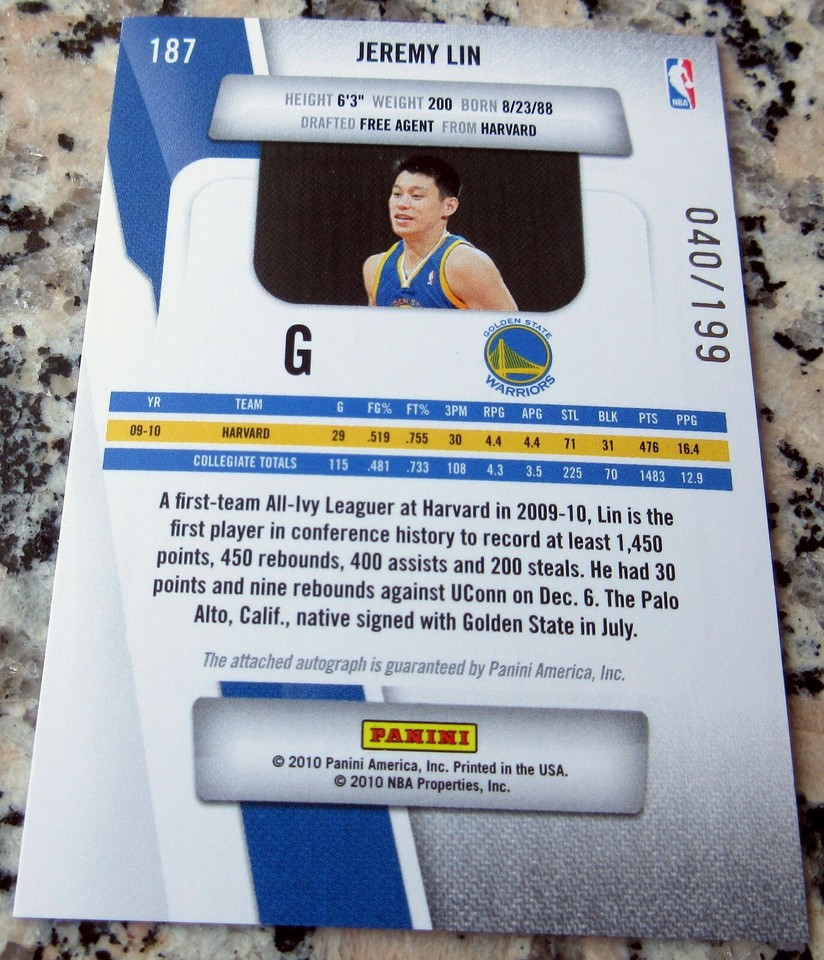 JEREMY LIN 2010 Prestige Auto SP Rookie Card RC 40/199 New Taipei Kings ...