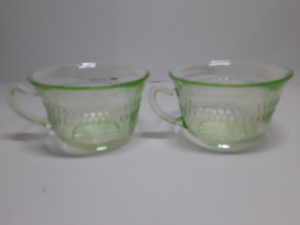 Set Of 2~ Anchor Hocking Roulette Pattern Vaseline Depression Glass Tea ...