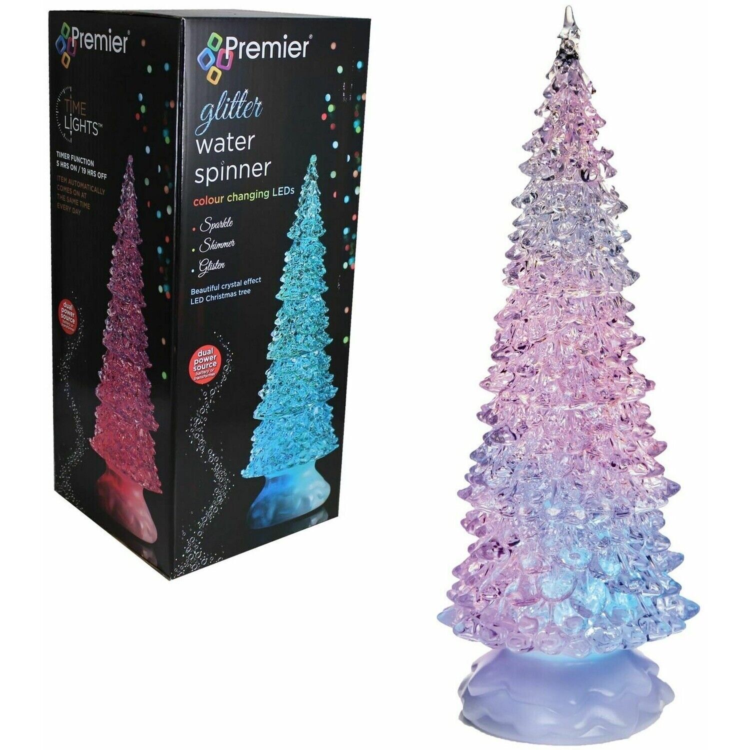 Premier Glitter Water Spinner Battery Operated LED Christmas Tree ...