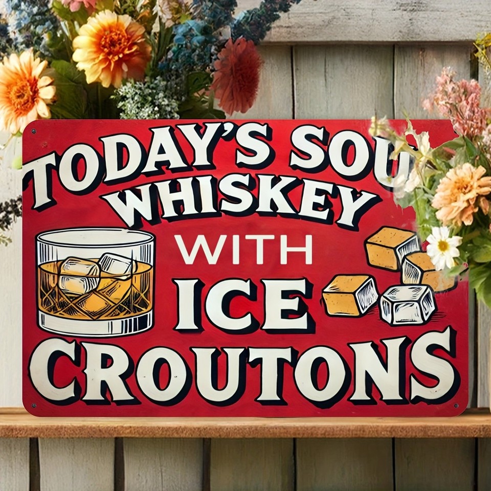 Vintage Whiskey Ice Croutons Farmhouse Tin Metal Signs Home Décor 12x8 ...