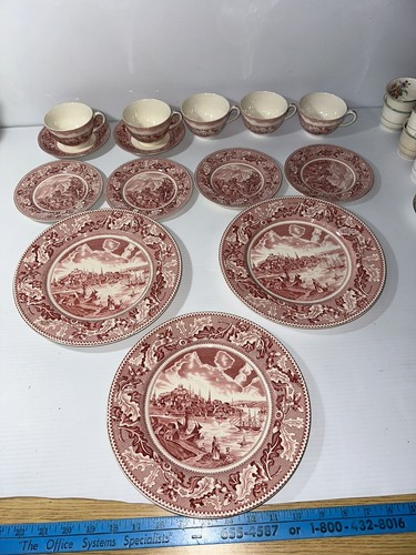 14 Pc. Johnson Bros Historic America The Capitol Pink Red Transferware ...