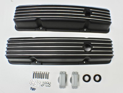 SMALL BLOCK CHEV FINNED BLACK ROCKER COVERS TALL STYLE SUIT SBC 283-327 ...