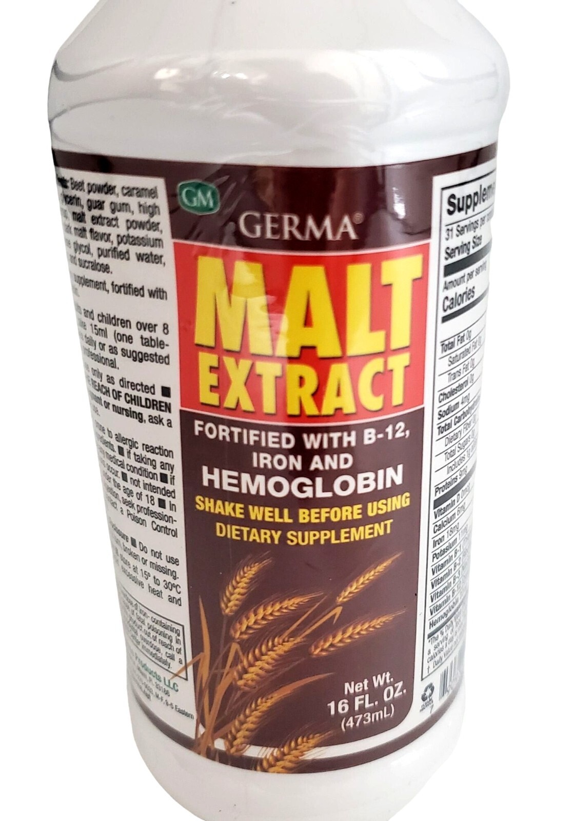Germa Malt Extract Fortified with B-12 Iron and Hemoglobin Liquid 16oz ...