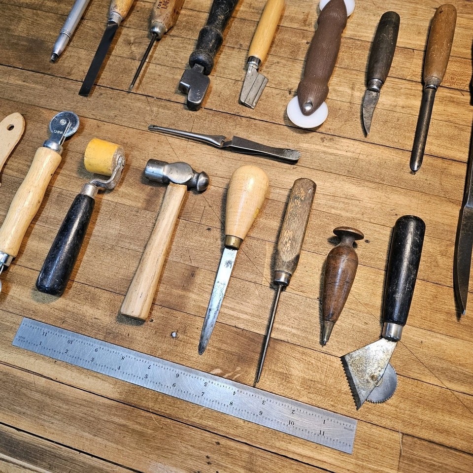 Antique Leather Craft Tools Cobbler Hammer Punches Knives SKIVING ...