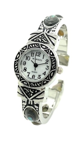 Ladies Silver Metal Bangle Cuff Fashion Watch with Stones Pearl Dial ...