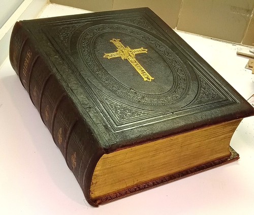 LG. LEATHER CATHOLIC DOUAY VULGATE BIBLE; FULL UNABRIDGED HAYDOCK NOTES ...