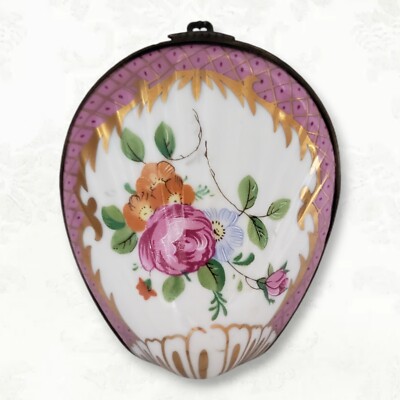 Vintage French Hand Painted Floral Clam Shell Porcelain Hinged Trinket ...