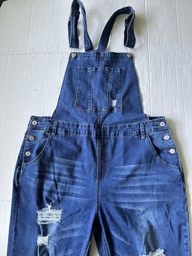Womens Overalls Size 2XL Wide Leg Distressed BiB Blue Denim Casual Y2K ...