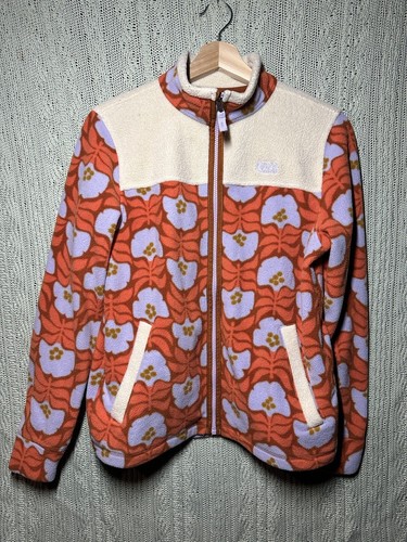 REI FLOWER POWER FLEECE JACKET Girl's size L 14-16 Orange/lavender ...