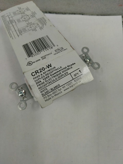 Duplex Receptacle CR20-W 20A 125V Pass Seymour White Commercial Grade ...