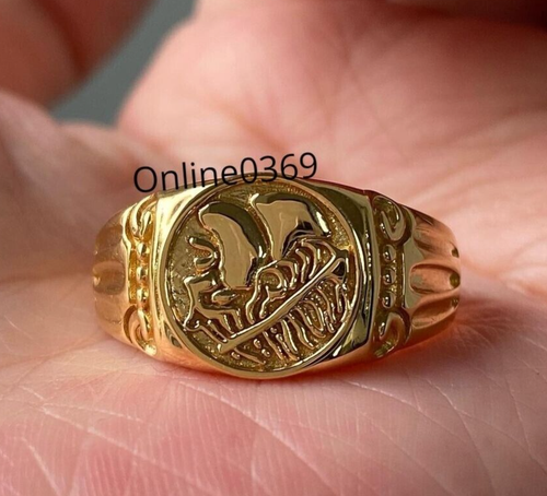 Solid Metal 925 Silver Gift For Men's 3D Custom Symbol Ring Yellow Gold ...