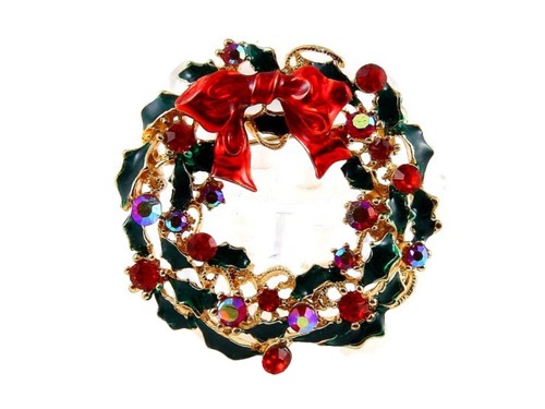 Crystal Wreath Christmas Pin Brooch ~ Gift Idea! | eBay