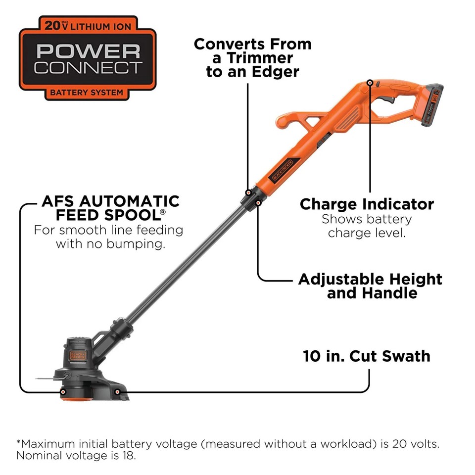 BLACK+DECKER 20V MAX* Lithium 10 in. String Trimmer / Edger, LST201 | eBay