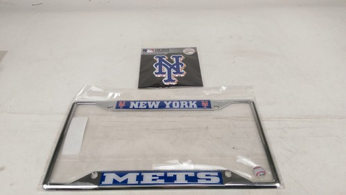 New 1 Chrome License Plate Frame & 1 Aluminum Decal Emblem MLB New York ...