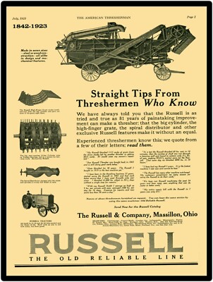 1923 Russell Tractors & Threshers New Metal Sign: Large Size: 12 x 16 ...
