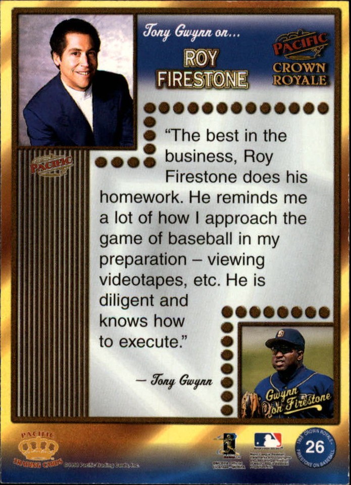 1998 Crown Royale Firestone on Baseball #26 Roy Firestone Tony Gwynn | eBay