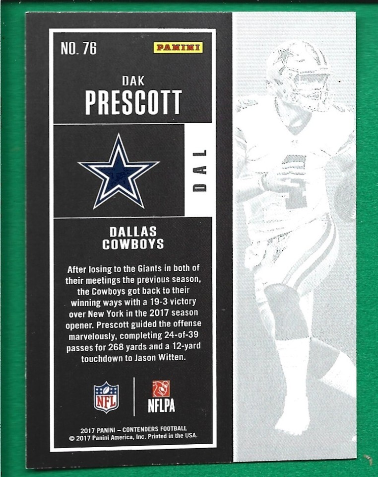 Dak Prescott 2017 Panini Contenders Football #76 Season Ticket | eBay