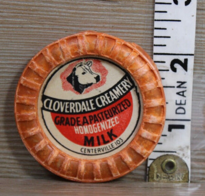 Vintage milk bottle cap CLOVERDALE CREAMERY Centerville 103 Homogenized ...