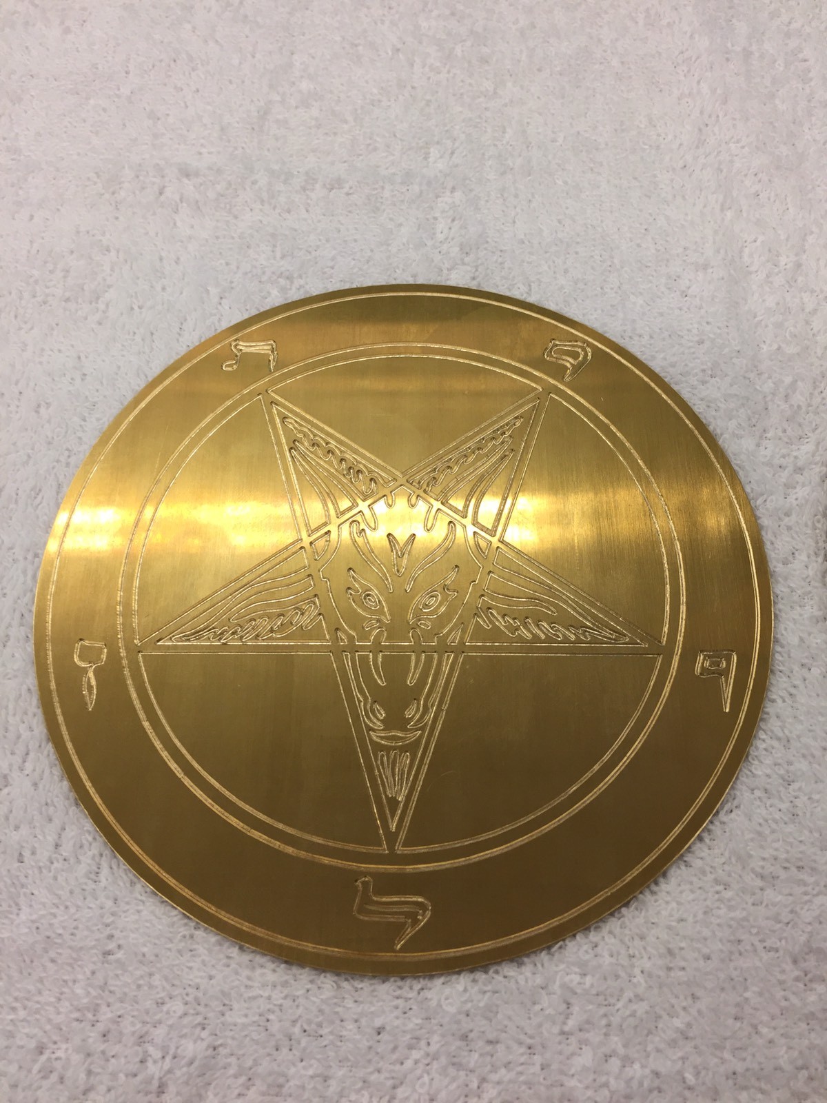 PAIR 6" BAPHOMET BRASS MEDALLION GOAT HEAD INVERTED PENTAGRAM ...
