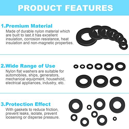 1200 Pcs Black Nylon Flat Washers Assortment Kit for Electrical ...