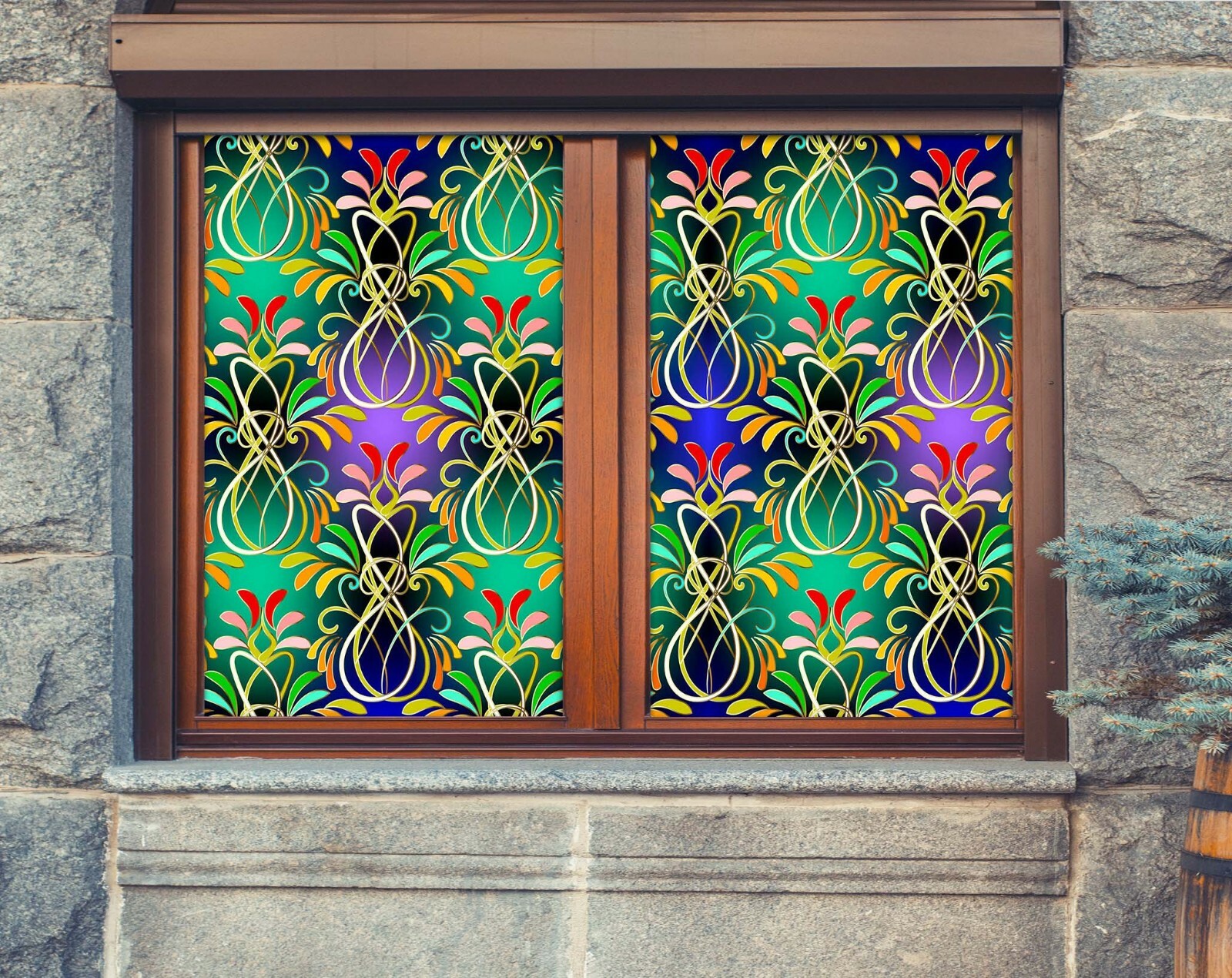 3D Green Flower Pattern A187 Window Film Print Sticker Cling Stained ...