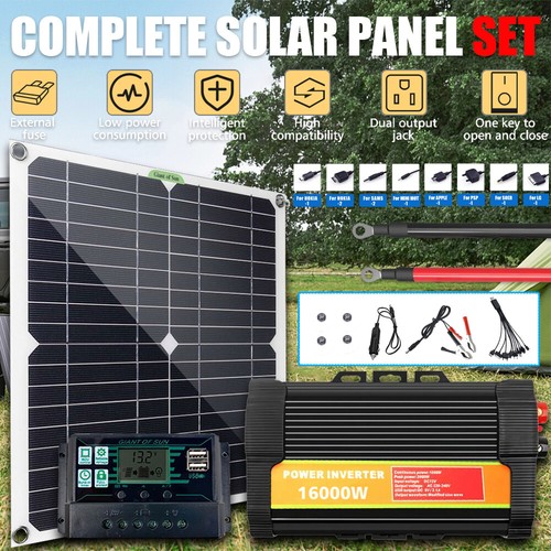 Complete Solar Panel Set 16000W Power Inverter 12V To 110V Home Grid ...