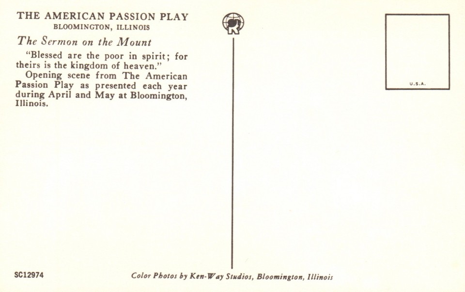 Postcard IL Bloomington American Passion Play Sermon on the Mount PC ...