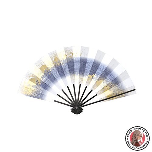 NEW Dance fan "Ai" 1360 gradation gold sand 9.5cm black lacquer bone ...