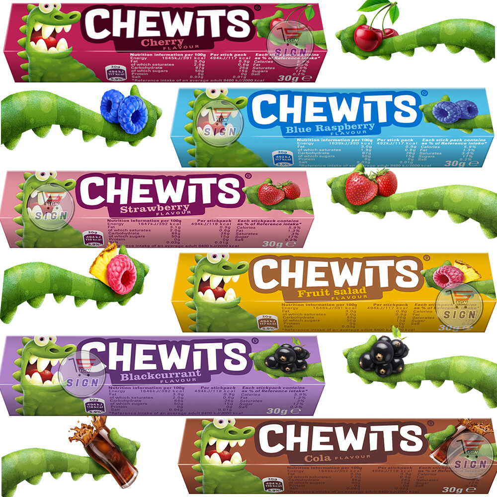 Chewits Cherry Cola ,Strawberry Blackcurrant Blue raspberry Fruit ...