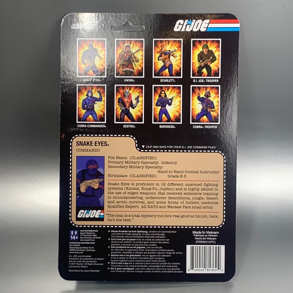 Super 7 GI Joe Reaction Figures Wave 1A Animated SNAKE EYES 3.75 ...