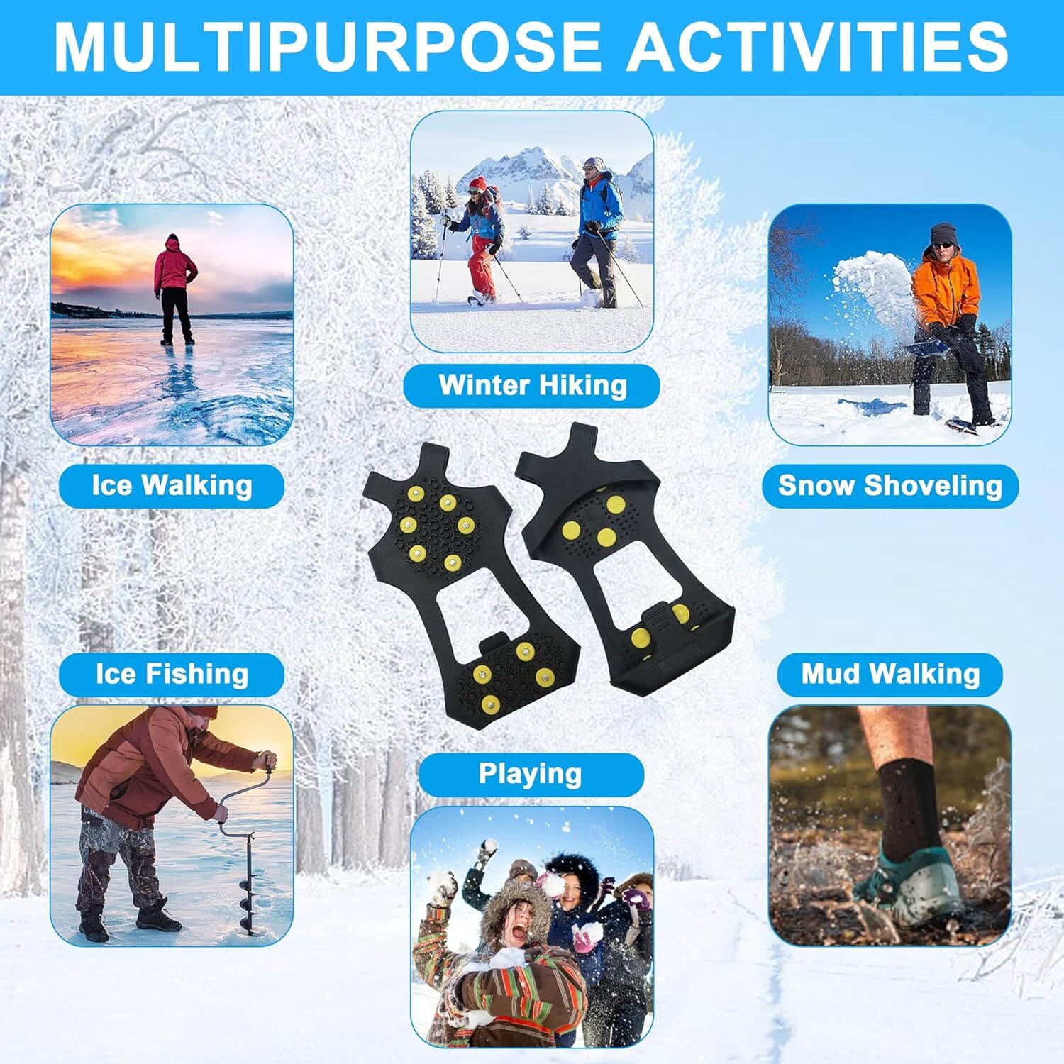 Snow Ice Anti Slip Grippers For Boots Shoes Grips Spikes Crampon Hiking ...