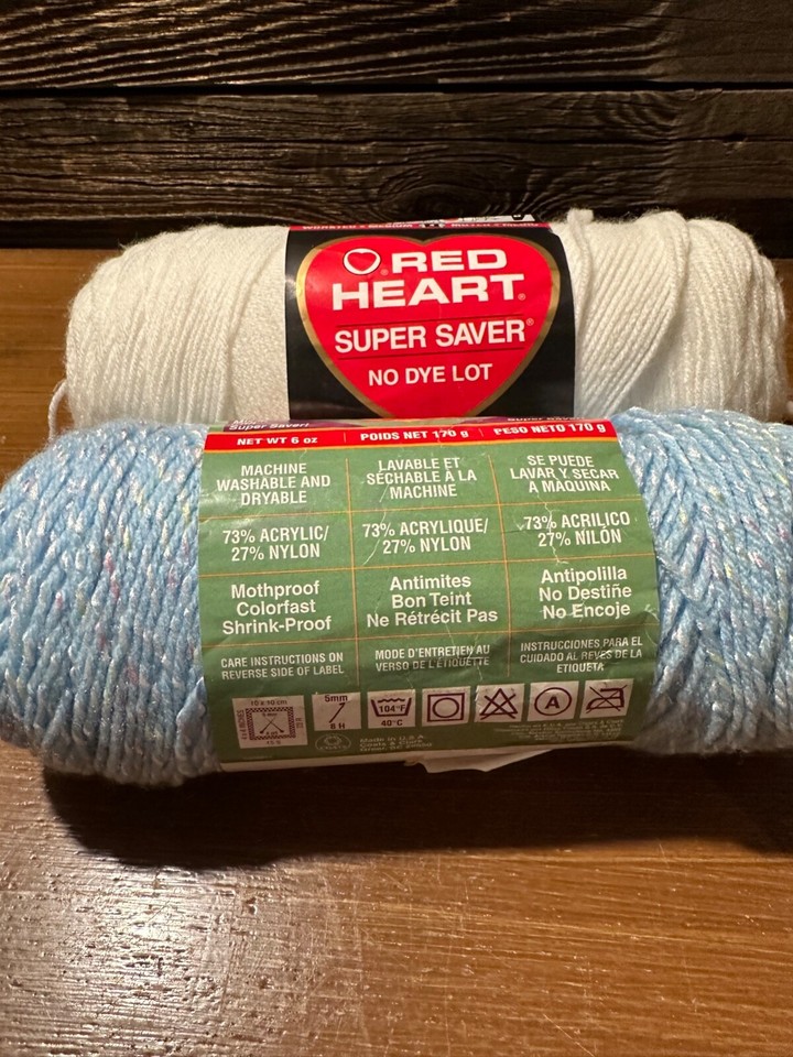 1 Skein Red Heart Super Saver Yarn White & 1 Skein Red Heart Fiesta ...