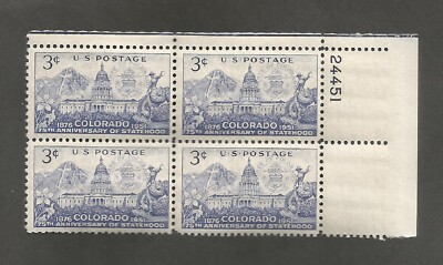 US 1001, 3 Cent Colorado Statehood Plate Block MNH OG 1951 | eBay