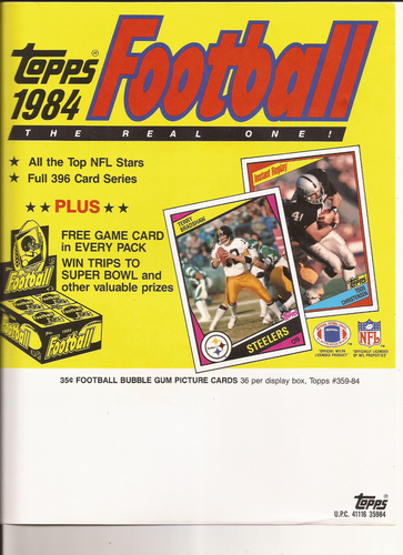 1984 Topps Football Cards Wax Box Advertising Paper Sheet-Terry ...