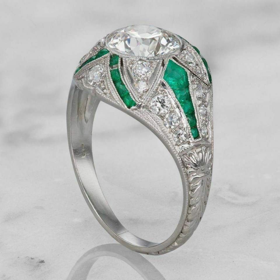 2.10 CT Round Cut White & Green CZ Designer Wedding Ring 925 Sterling ...